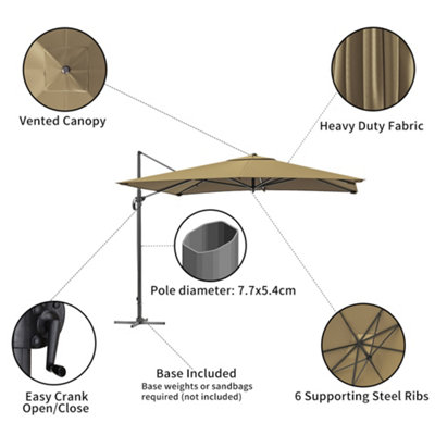 3M Large Square Canopy Rotatable Tilting Garden Rome Umbrella ...