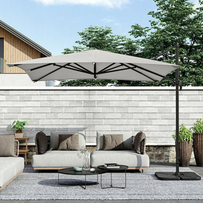 3M Light Grey Canopy Tilt Roman Umbrella with Square Fillable Base