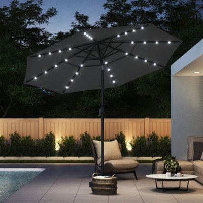 3M No Base Tilting 3-Tier Garden Metal Parasol with Solar Lights with ...