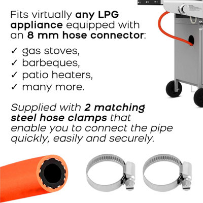 3m of LPG Gas Hose Pipe with 2 Clamps - 8mm 5/16" High-Pressure Propane ...