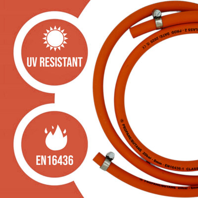 3m of LPG Gas Hose Pipe with 2 Clamps - 8mm 5/16" High-Pressure Propane ...