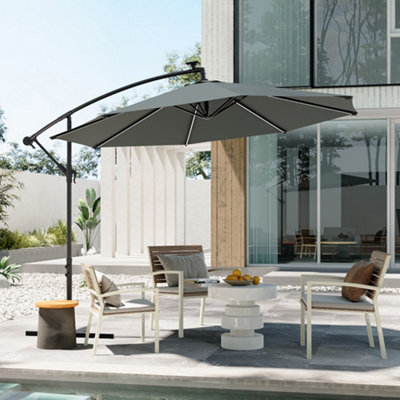 3M Outdoor Cantilever Parasol with Lights and Black HDPE Fillable ...