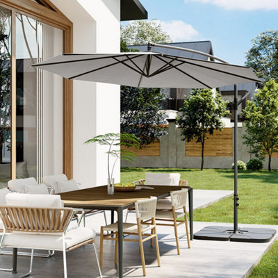 3M Outdoor Light Grey Cantilever Crank Tilt Swivel Banana Umbrella ...