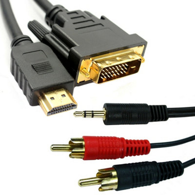 3M PC LAPTOP/PC TO HD TV CABLE KIT HDMI TO DVI D & 3.5MM PLUG TO 2 RCA ...