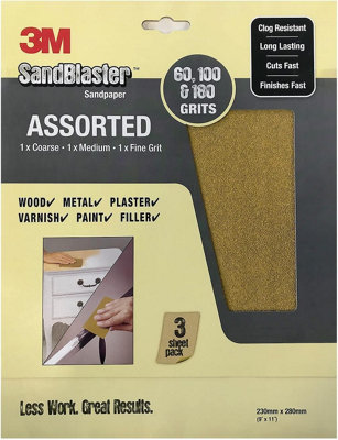 3M Sandblaster Sandpaper Assorted Pack 3 Sheets/Pack