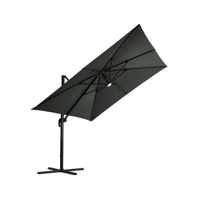 3M Square Cantilever Parasol with Solar Light and Parasol Base