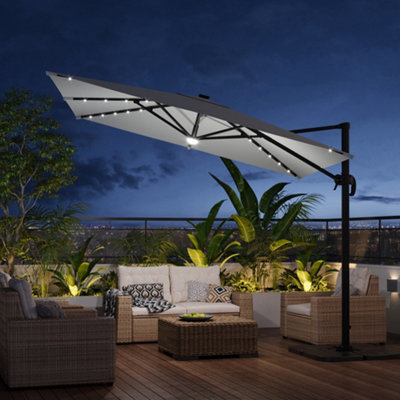 3M Square Cantilever Parasol with Solar Light and Parasol Base