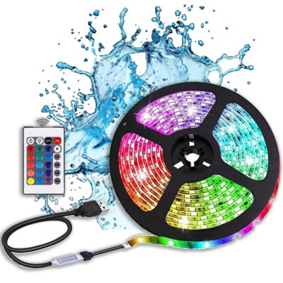 3m Waterproof RGB LED Strip Lights - USB-Powered and Remote-Controlled