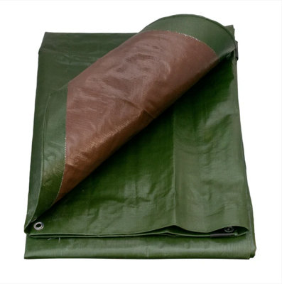 3m x 3m Green/Brown L-Grade Tarpaulin with 10 x 6" Bungee Balls (Black ...