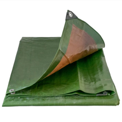 3m x 3m Green/Brown L-Grade Tarpaulin with 10 x 6" Bungee Balls (Black ...