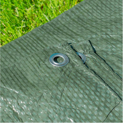 3M X 3M GREEN S-GRADE TARPAULIN WITH 10 X 6" BUNGEE BALLS (BLACK) AND ...