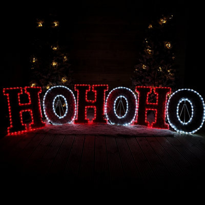 3m x 60cm LED Tinsel HO HO HO Christmas Sign Decoration with 504 Red ...