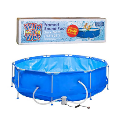 3m x 76cm Giant Round Framed Pool with 4200L Capacity and Filtration Pump
