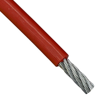 3mm- 4mm Red PVC-Coated 7x7 Galvanised Steel Wire Rope Cable - 100 ...
