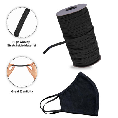 3mm Flat Elastic Band Stretchable Elastic Cord Stretch Strap, Black ...