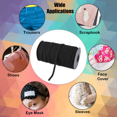 3mm Flat Elastic Band Stretchable Elastic Cord Stretch Strap, Black ...