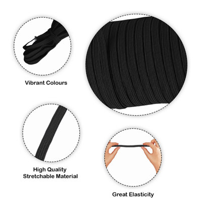3mm Flat Elastic Band Stretchable Elastic Cord Stretch Strap, Black - 3 ...