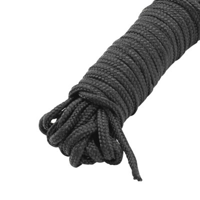 3mm Wide Nylon Braided Cord Rattail Cord, Black - 10 Metres