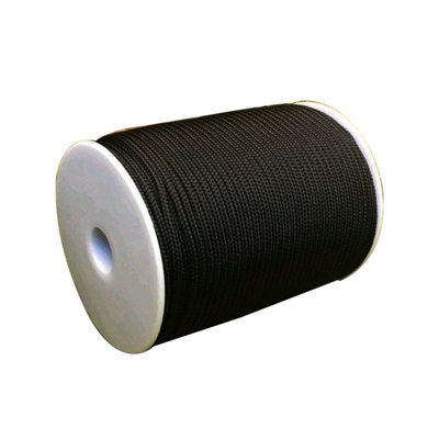 3mm Wide Nylon Braided Cord Rattail Cord, Black - 25 Metres