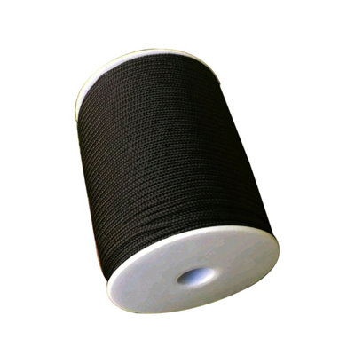 3mm Wide Nylon Braided Cord Rattail Cord, Black - 50 Metres