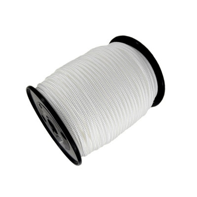 3mm Wide Nylon Braided Cord Rattail Cord, White - 25 Metres