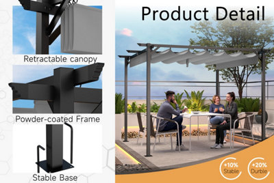 3mx3m Outdoor Retractable Pergola with Canopy for Garden Lawn Patio ...