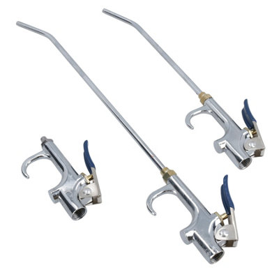 3pc Air Dust Blow Gun with Top Mounted Triggers 25mm - 300mm Nozzle Lengths