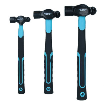 3pc Ball pein Hammers with TPR Grip Fibreglass Handles 8oz 16oz 32oz ...