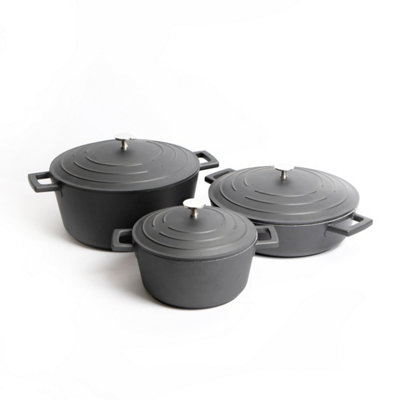 3pc Black Non-Stick Cast Aluminium Casserole Dish Set with 2x Regular ...