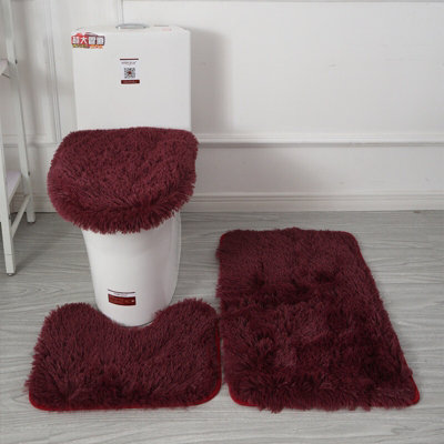3PC Burgundy U40x50cm+Loop45x50cm+50x80cm Ansorbent Bathroom Mat Set ...