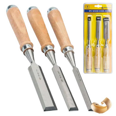 3pc Carpenters Wood Chisel Set Tools Wooden Handles Diy Workshop Carve ...