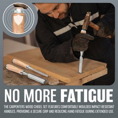 3pc Carpenters Wood Chisel Set Tools Wooden Handles Diy Workshop Carve ...