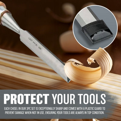 3pc Carpenters Wood Chisel Set Tools Wooden Handles Diy Workshop Carve ...