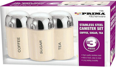 3pc Cream Canister Set Coffee Tea Sugar Jar Lid Canisters Storage Kitchen