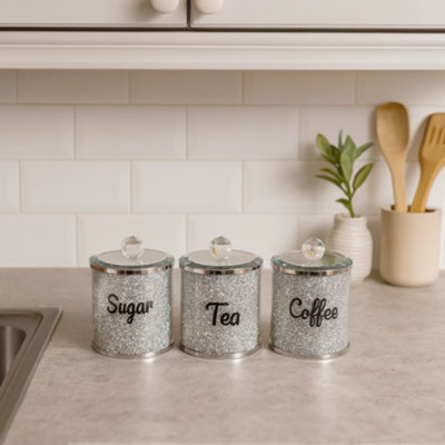 3pc Crushed Diamond Kitchen Cannisters Set | DIY at B&Q