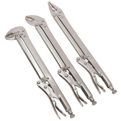 3pc Extra Long Nose 15in Adjustable Locking Pliers Mole Grips Straight