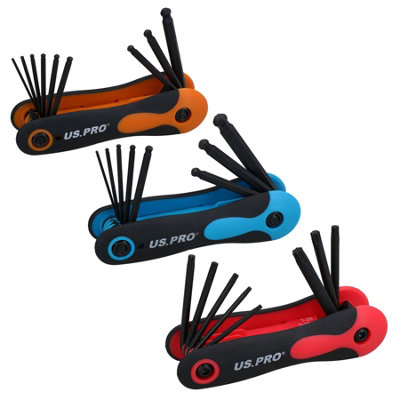 3pc Folding Ball Ended Allen Hex Star Torx Key Set Metric + Imperial 27 ...