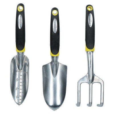 3pc Garden Gardening Digging Set Shovel Rake Planter Aluminium With TPR ...