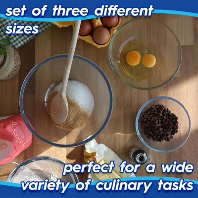 3pc Glass Mixing Bowl Set - 3 Sizes - Deep Kitchen Baking Cooking Bowls ...