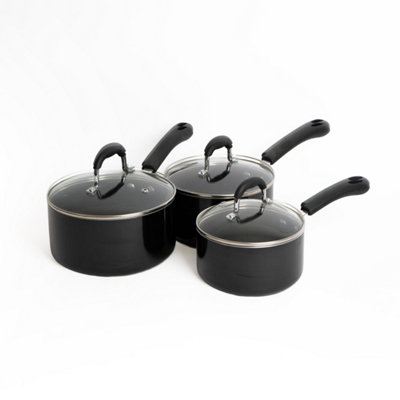 3pc Heavy Duty Non-Stick Aluminium Saucepan Set, with 16cm, 18cm and ...