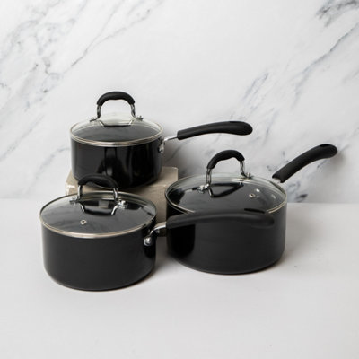 3pc Heavy Duty Non-Stick Aluminium Saucepan Set, with 16cm, 18cm and ...