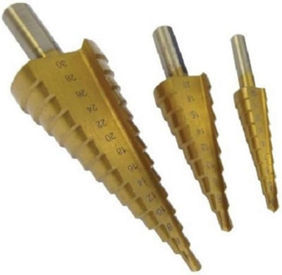 3Pc Large Hss Step Cone Drill Titanium Bit Set Hole Metal Cutter In ...