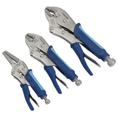 3pc Locking Wrench Plier Mole Grip Stubby & Straight Long Nose Set