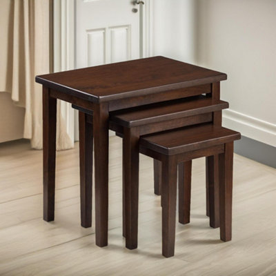 3PC Mahogany Nesting Tables Dark Brown Living Room Furniture
