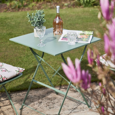 3pc Metal Green Square 2 Seater Folding Patio Set Outdoor Garden Dining Table Chairs Set