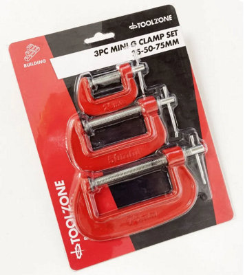 3pc MINI G CLAMP SET 25mm 50mm 75mm HOBBY CRAFT CLAMPS WOOD WORK CL004