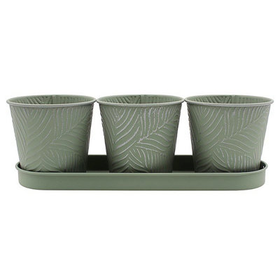 3pc Pastel Green 0.6L Metal Planter Garden Herbs Plant Pot Embossed ...