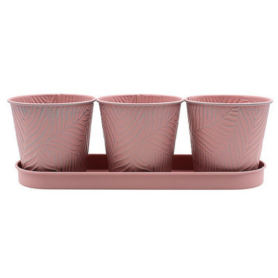 3pc Pastel Pink 0.6L Metal Planter Garden Herbs Plant Pot Embossed Leaf ...
