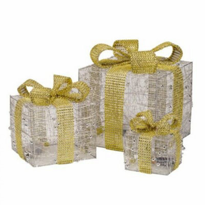 3PC PRE-LIT CHRISTMAS PRESENT BOX DECORATIONS