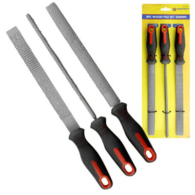 3Pc Rasp File Set Round Flat Half Round Wood Metal Filling 200Mm Diy ...